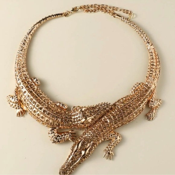 Jewelry | Alligator Choker Rhinestone Necklace Gold Gator Crocodile ...